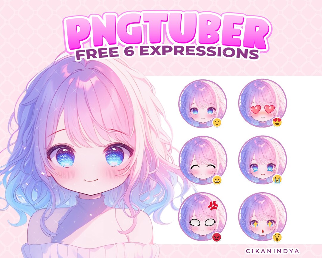 Smooth Costum Animated Pngtuber – Galaxy Eyes and Soft Gradient Hair ...