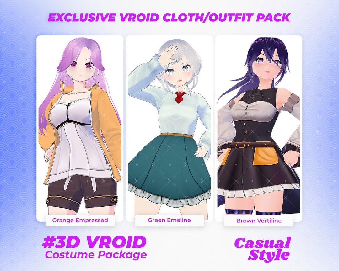 Chic Everyday Vroid Set 3 Casual Girl Outfits for Virtual Fashion Vroid ...