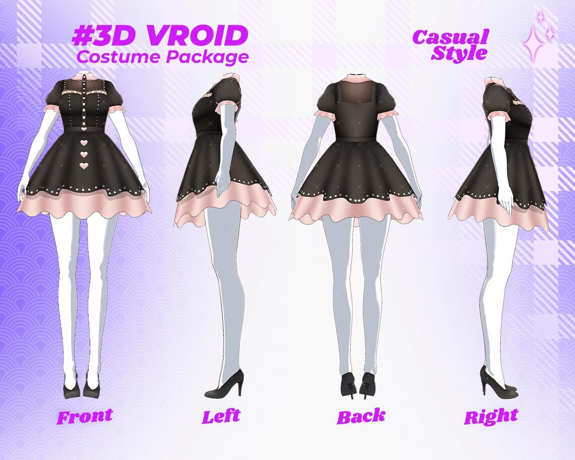 3-in-1 Vroid Outfit Pack: Maid Cafe, Cottagecore, School Uniform ...
