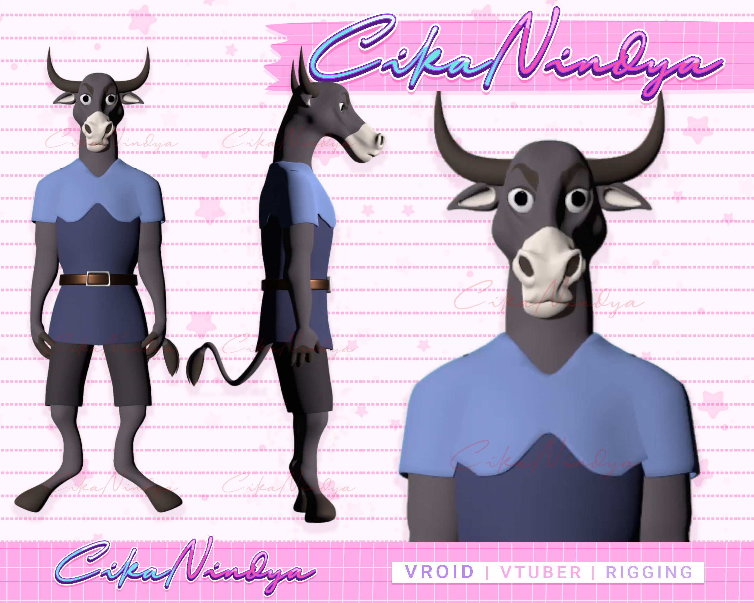 Vroid 3D Vtuber Bull Character Vtuber Streamer Furry - Etsy Hong Kong