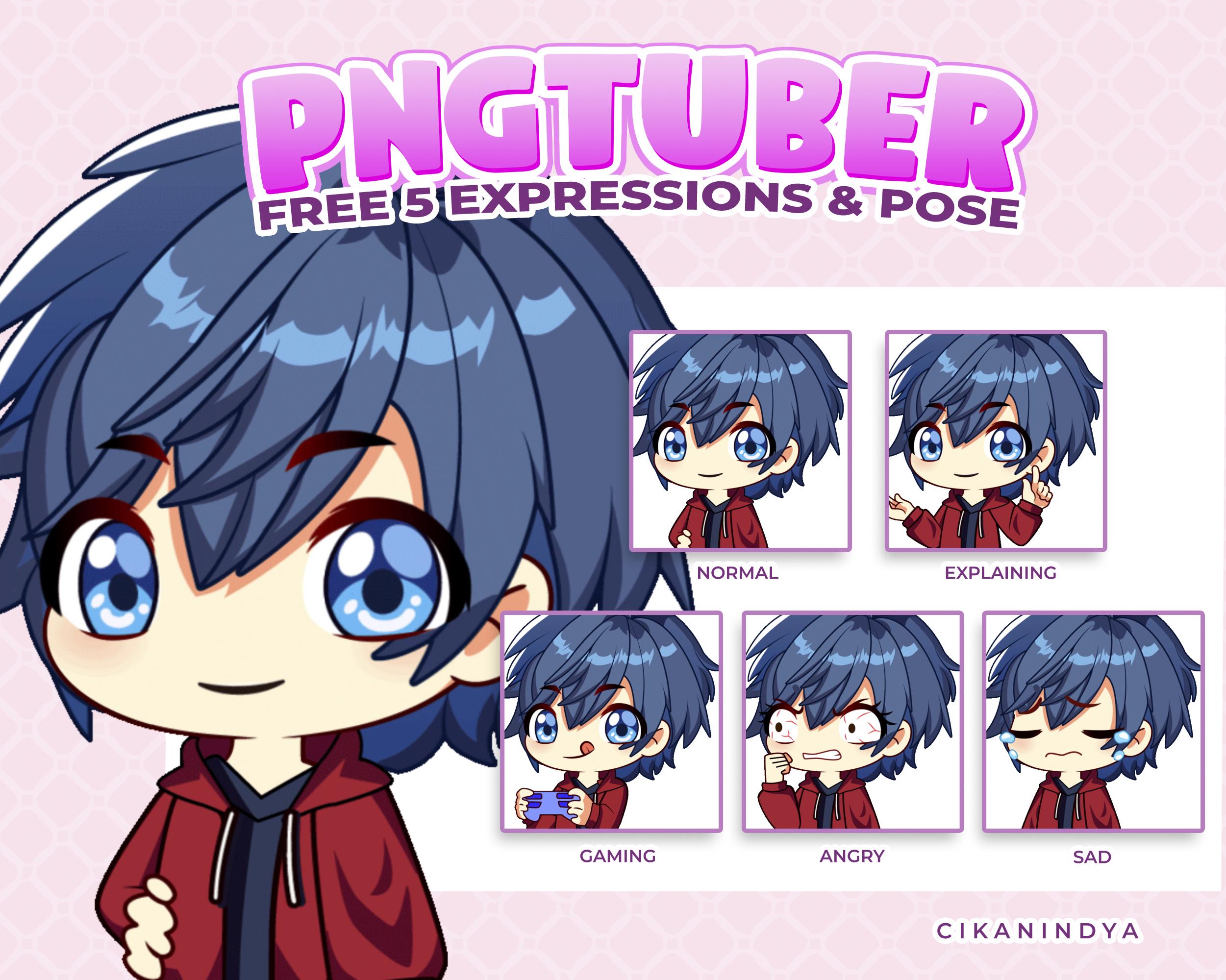 Custom-like Pngtuber – Male Model With Bold Blue Hair and Red Hoodie - Etsy