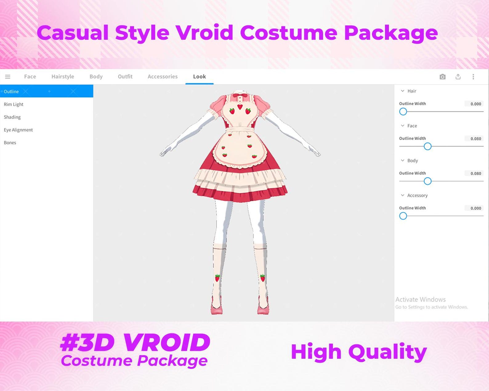 Vroid Outfit Pack: Strawberry, Lilac, Maid Dresses - 3D Anime Clothing ...