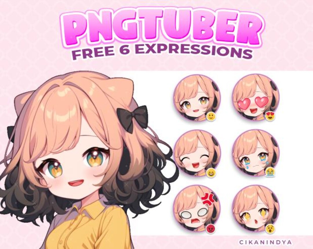 Cat-ear PNG Tuber: Curly Hair, Yellow Outfit - 6 Poses - Etsy