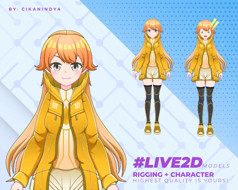 Premade Vtuber Model: Anime Girl With Orange Jacket, 7 Expressions ...