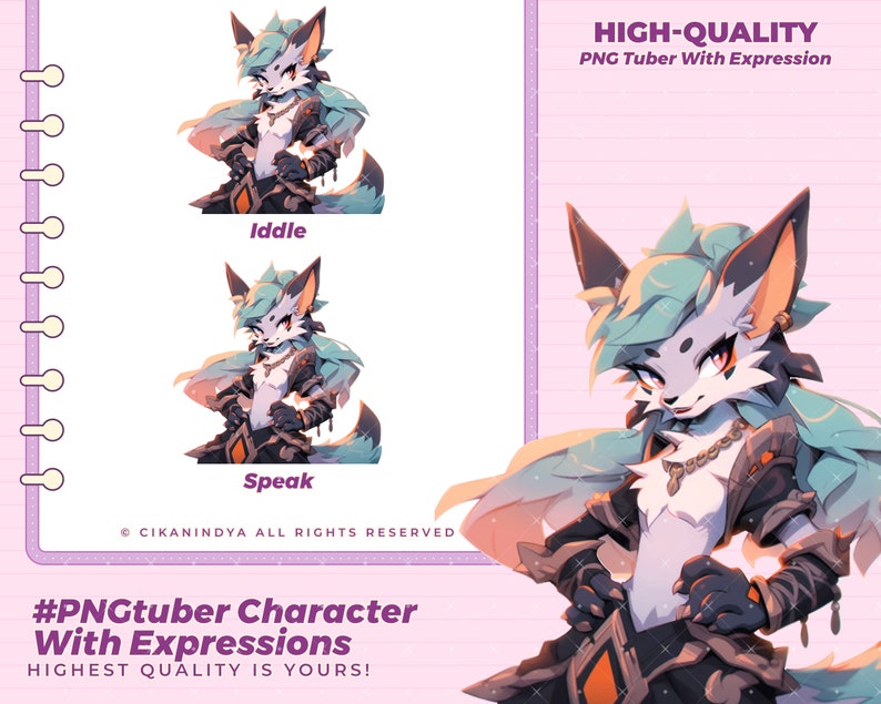 Furry PNG Tuber Avatar Girl: Streamer Companion With 2 Expressions ...