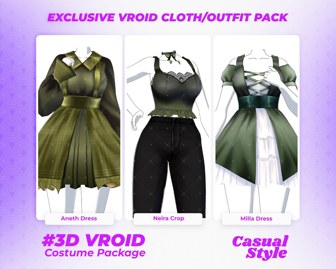 Vroid Clothing Pack | Stylish 3D Outfits Black Green Theme for ...