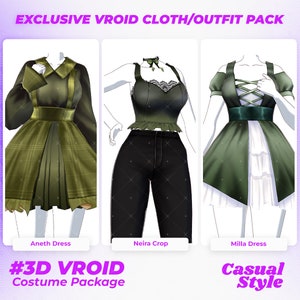 Vroid Clothing Pack | Stylish 3D Outfits Black Green Theme for ...