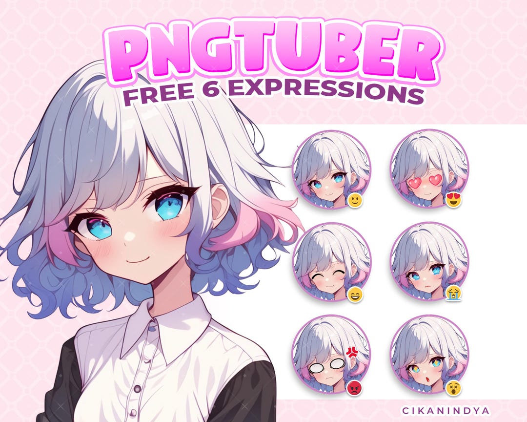 PNG Tuber | Cool Chibi Girl With Pastel Ombre Hair and Intense Blue ...