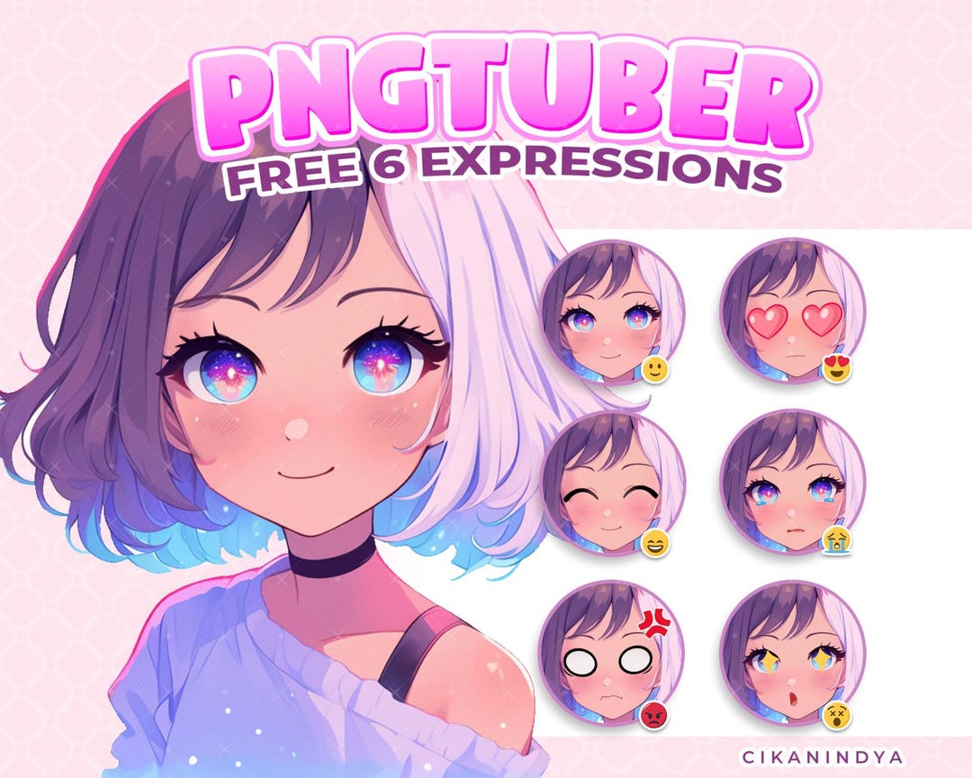 Chibi Girl PNG Tuber Avatar: Starry Eyes, 6 Poses (premade .veadomini ...