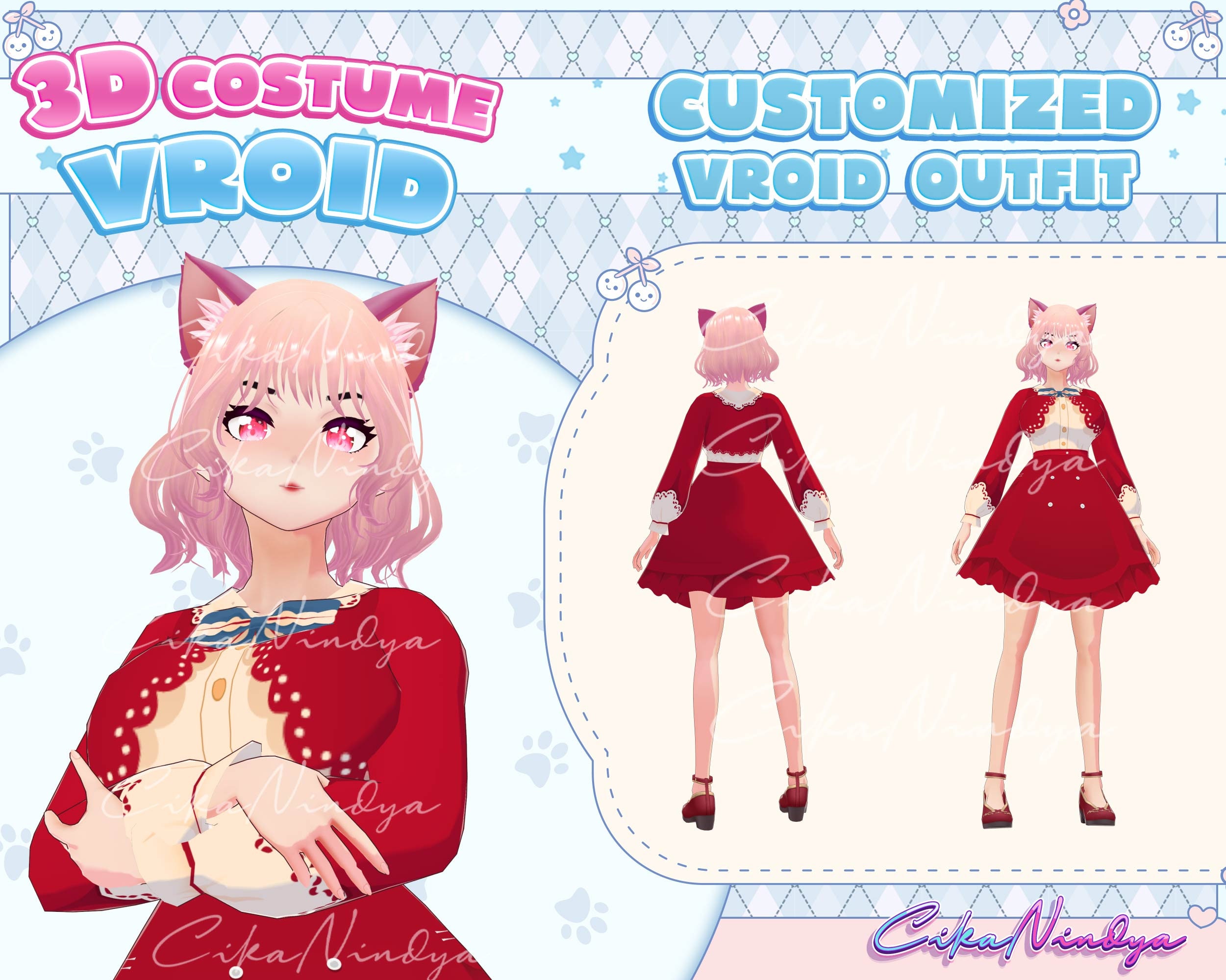 Stylish 3D Vroid Costume Red Tape Dress Outfit Perfect for - Etsy