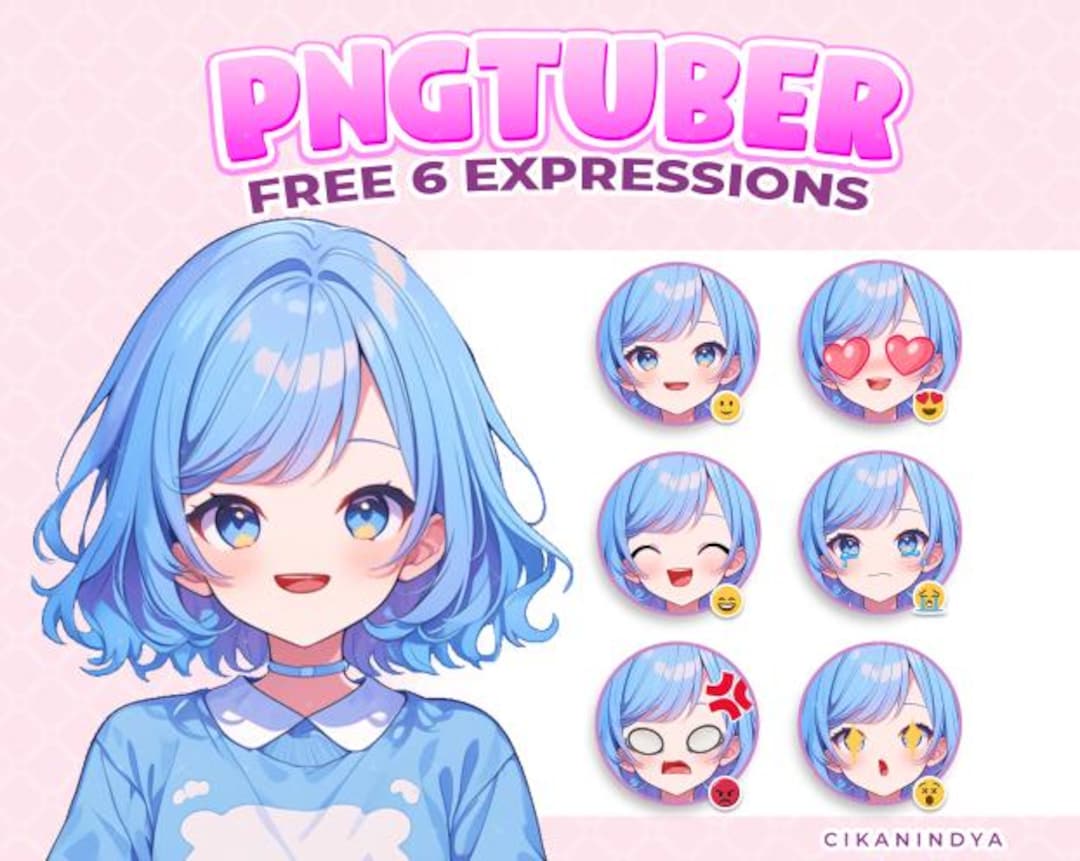 PNG Tuber | Cute Blue-haired PNG Tuber Avatar for Streamers | Get 6 ...