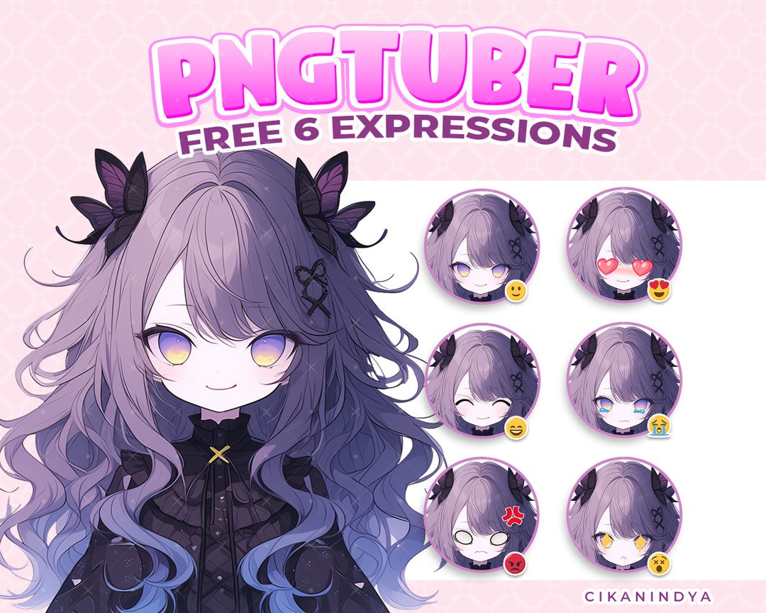 PNG Tuber | Chibi Girl Pngtuber Black Butterfly for Streaming Adorable ...