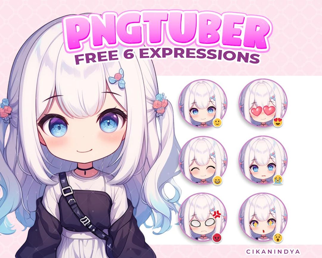 Frost Blossom Chibi PNG Tuber Avatar With White and Blue Hair | Live2d ...