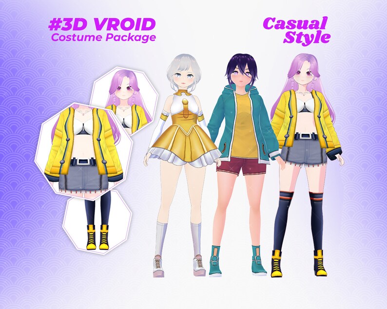 Vroid Outfit Pack: 3-in-1 Virtual Avatar Clothing (.vroidcustomitem ...