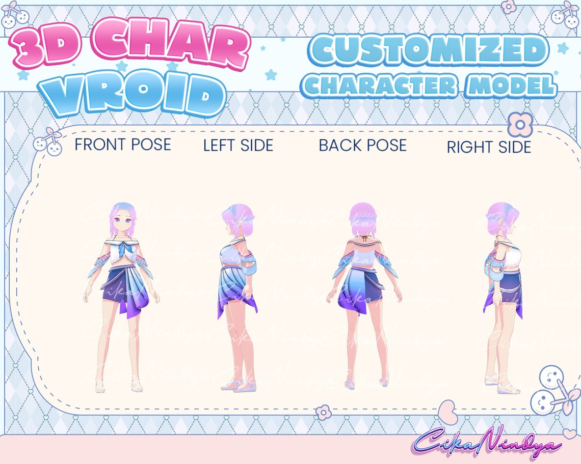 Colorful and Vibrant 3D Vroid Character Anime Pink and Blue - Etsy