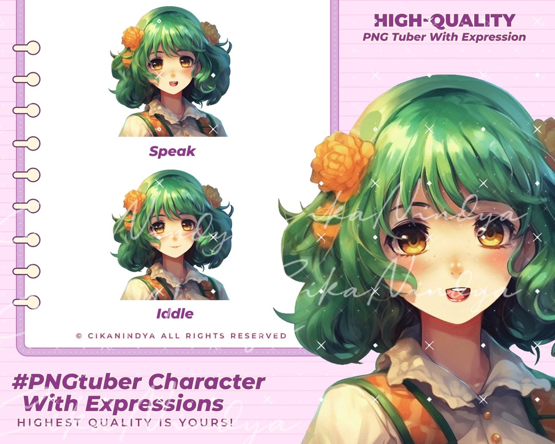 Anime Pngtuber Avatar: Green Hair, 2 Poses (.veadomini File) - Etsy