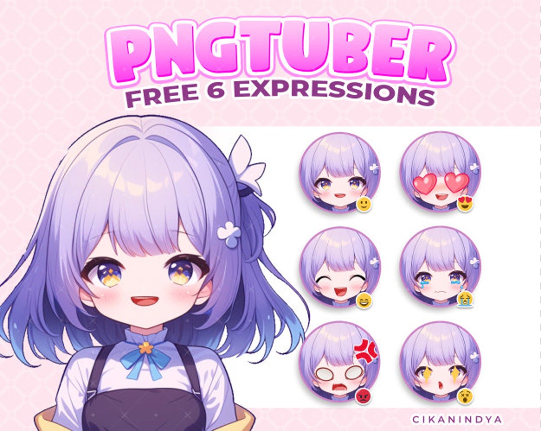 PNG Tuber | Soft Touch Avatar With Purple Hair and Shining Eyes | Get 6 ...