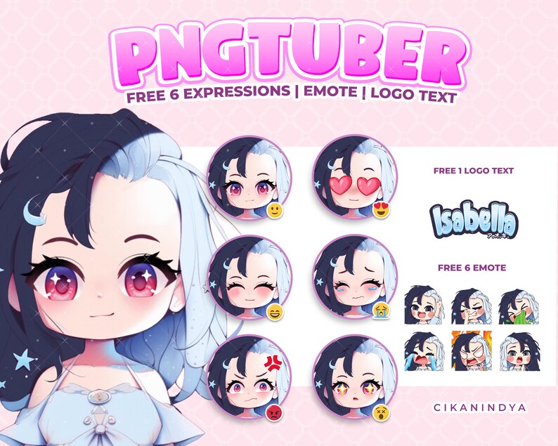 Isabella Chibi PNG Tuber Model: 6 Emotes & Logo (veadomini File) - Etsy
