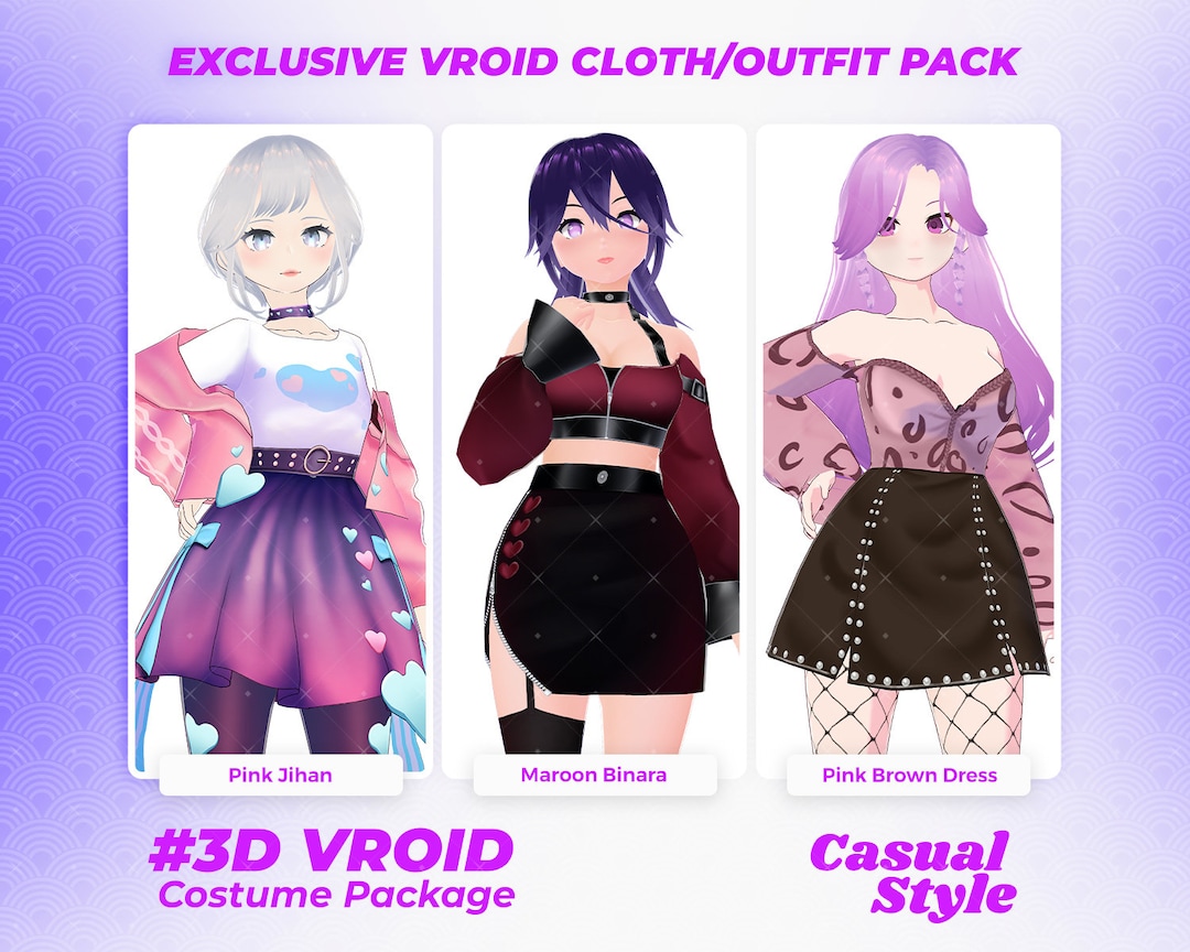 Casual yet Outfits for 3D Vtubers - Vroid Clothing Pack, Girl Style ...