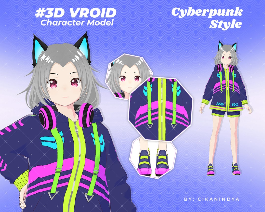 Cyberpunk Anime Girl Vroid Model: Futuristic 3D Avatar for Streamers - Etsy