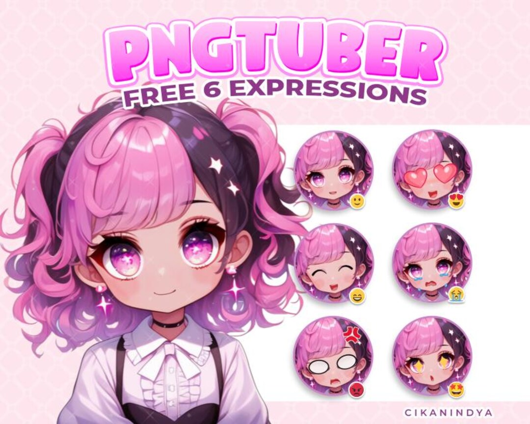 Pastel Goth PNG Tuber Avatar: Dreamy Star Eyes, Pink Curls (6 Poses) - Etsy