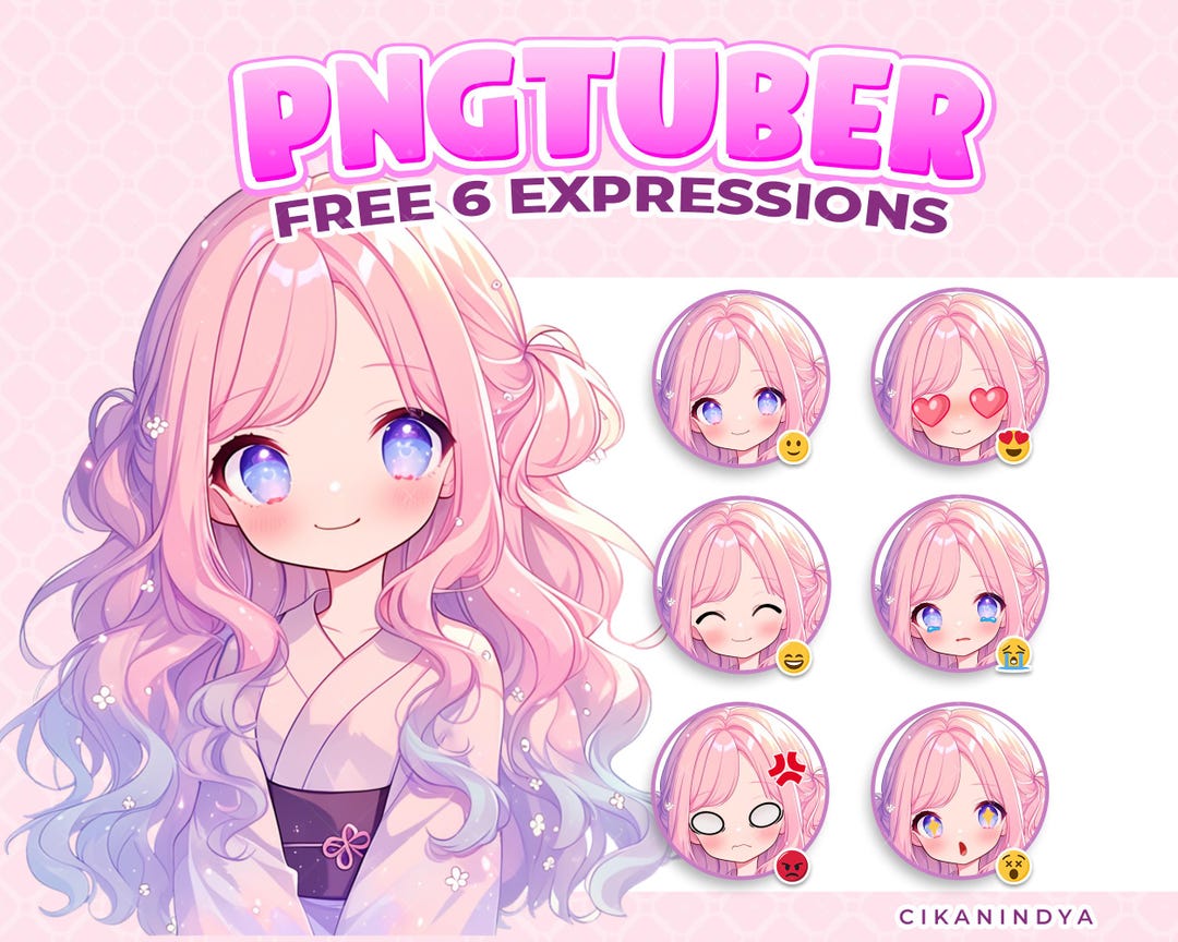 Elegant Kimono Custom Pngtuber – Starry Eyes and Blossom-inspired ...