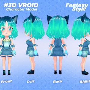 Adorable Chibi Girl 3D Vroid Model Midori Noneko for Whimsical Streams ...