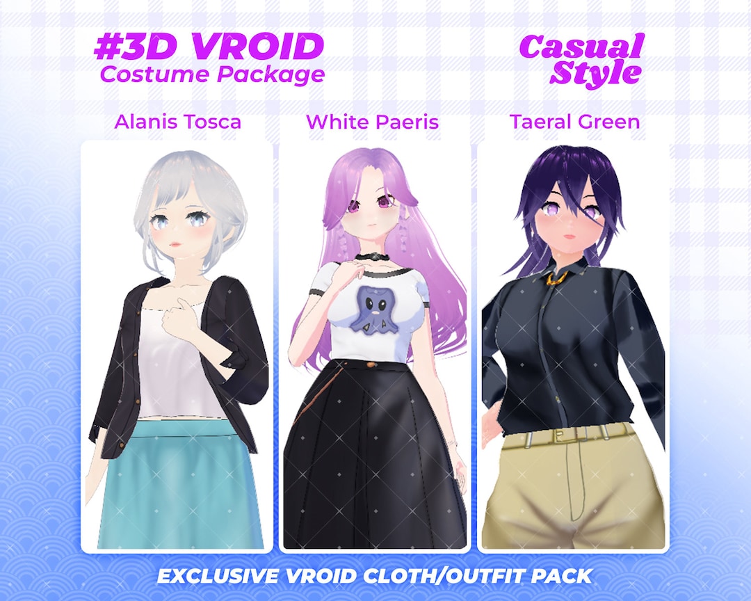 3D Vroid Clothing Pack, Cosplay Costume, Kawaii Clothes, Vroid Outfit ...