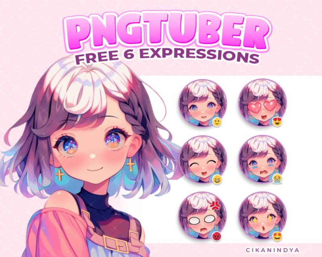 Pastel Chibi PNG Tuber Avatar: Lavender Highlights, 6 Expressions - Etsy