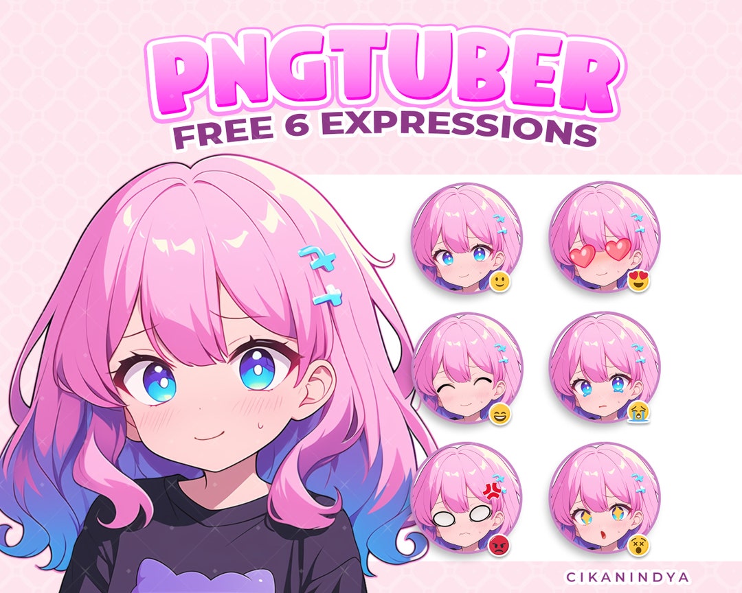 PNG Tuber | Surprised Expression of a Pink-haired Girl | Get 6 Poses ...