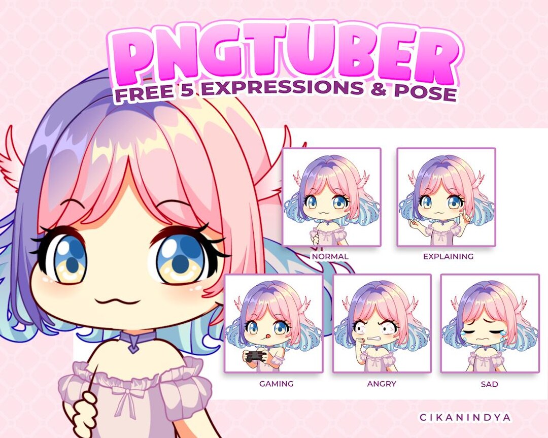 Chibi Pngtuber Avatar: Pastel Gradient Hair, 5 Poses - Etsy Canada