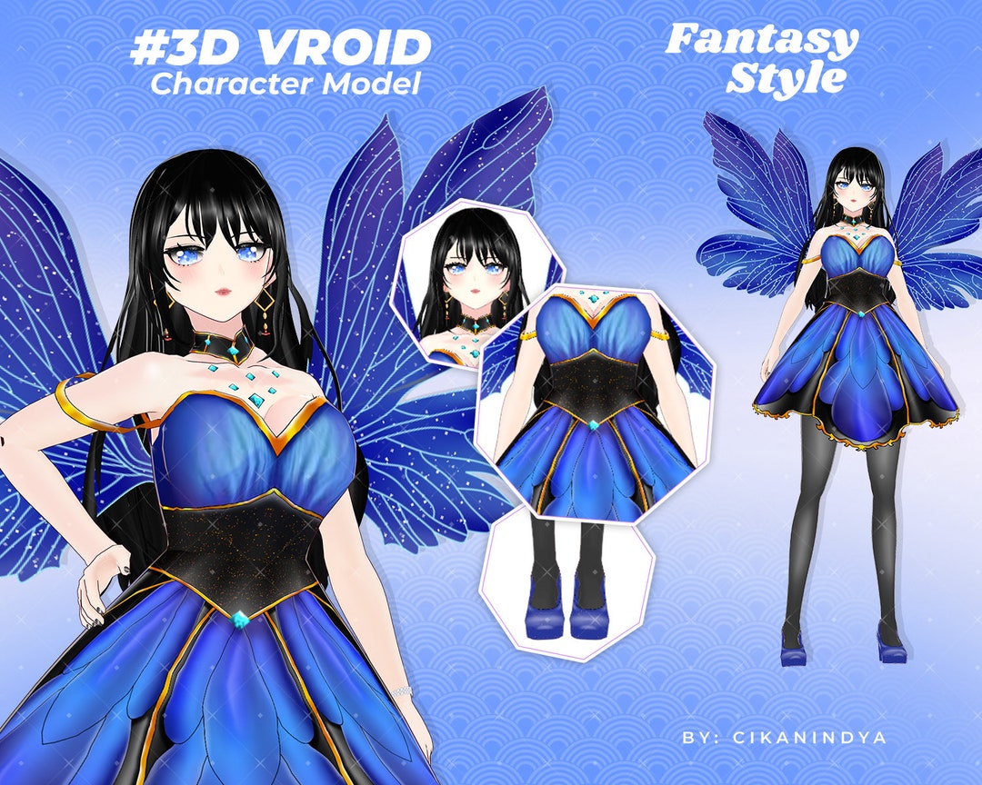 Streamer Virtual 3D Vroid Model Girl Elysa With Blue Dress for Engaging ...