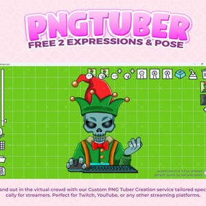 Festive Jester Skeleton Gamer PNG Tuber Avatar Unique Holiday Skull ...