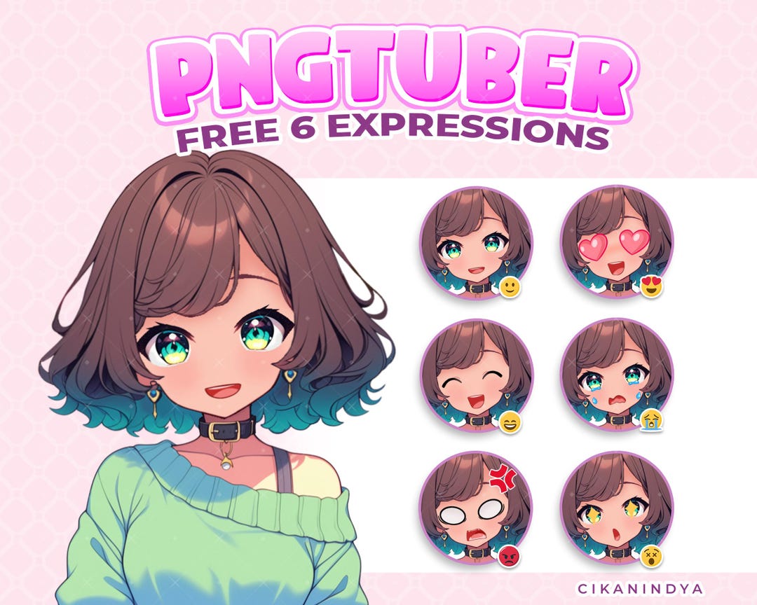 Stylish Chibi Pngtuber Model: Brown Hair, Teal Ombre (instant Download ...