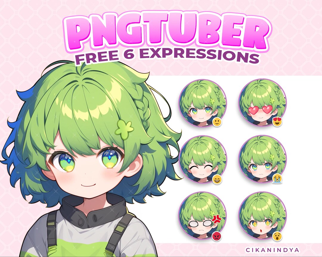 Green-haired Pngtuber Avatar: 6 Poses for Twitch - Etsy