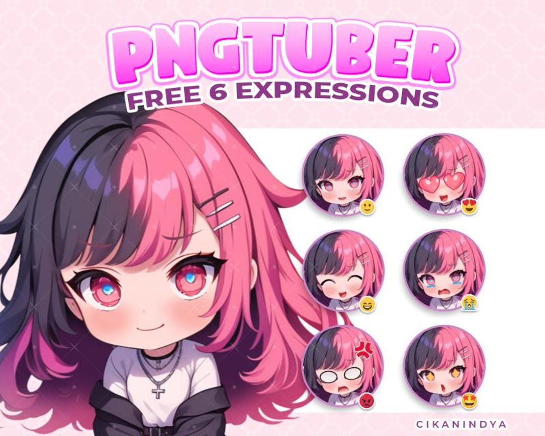 Edgy Chibi Pngtuber Avatar: Dual-toned Hair, Cross Necklace - Etsy