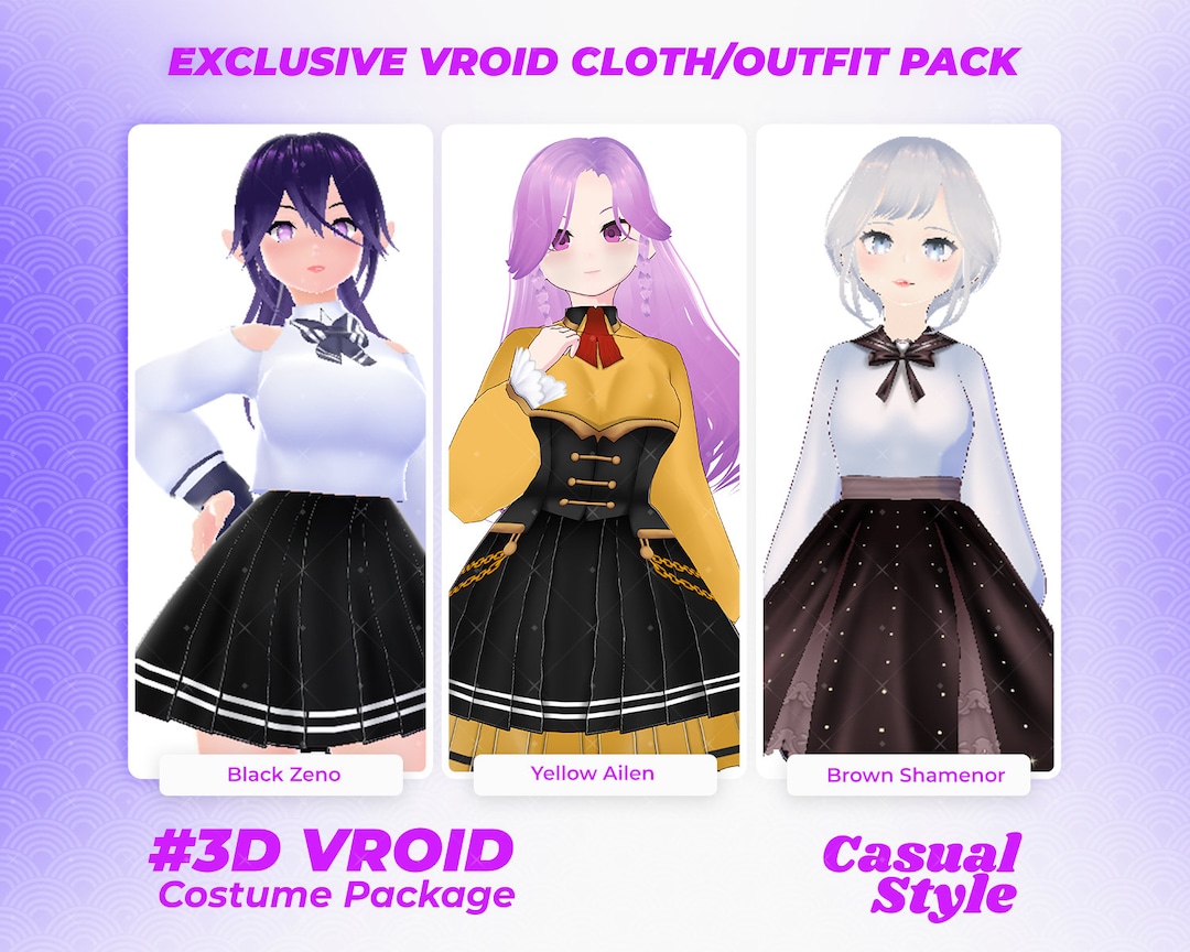 Vroid Girl Casual Style Pack for Game Streamers - Vroid Clothing Pack ...