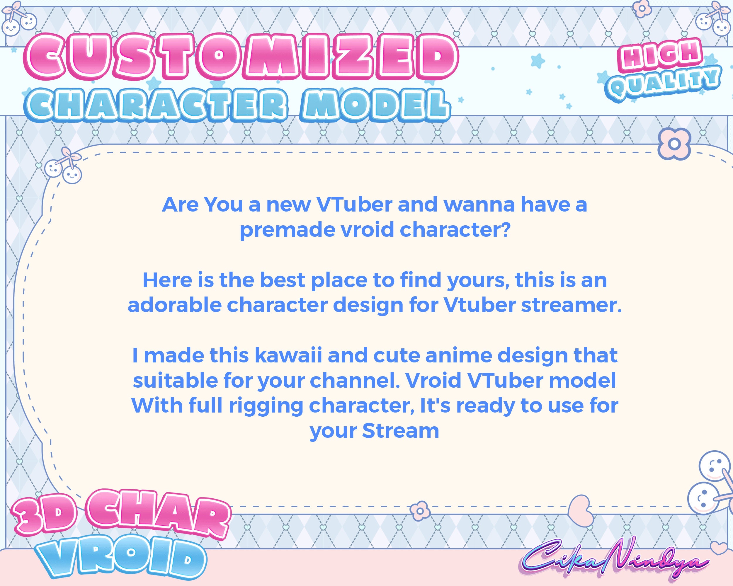 3D Vroid Character Vtuber Model Free Virtual Streamer - Etsy