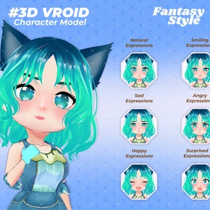 Adorable Chibi Girl 3D Vroid Model Midori Noneko for Whimsical Streams ...