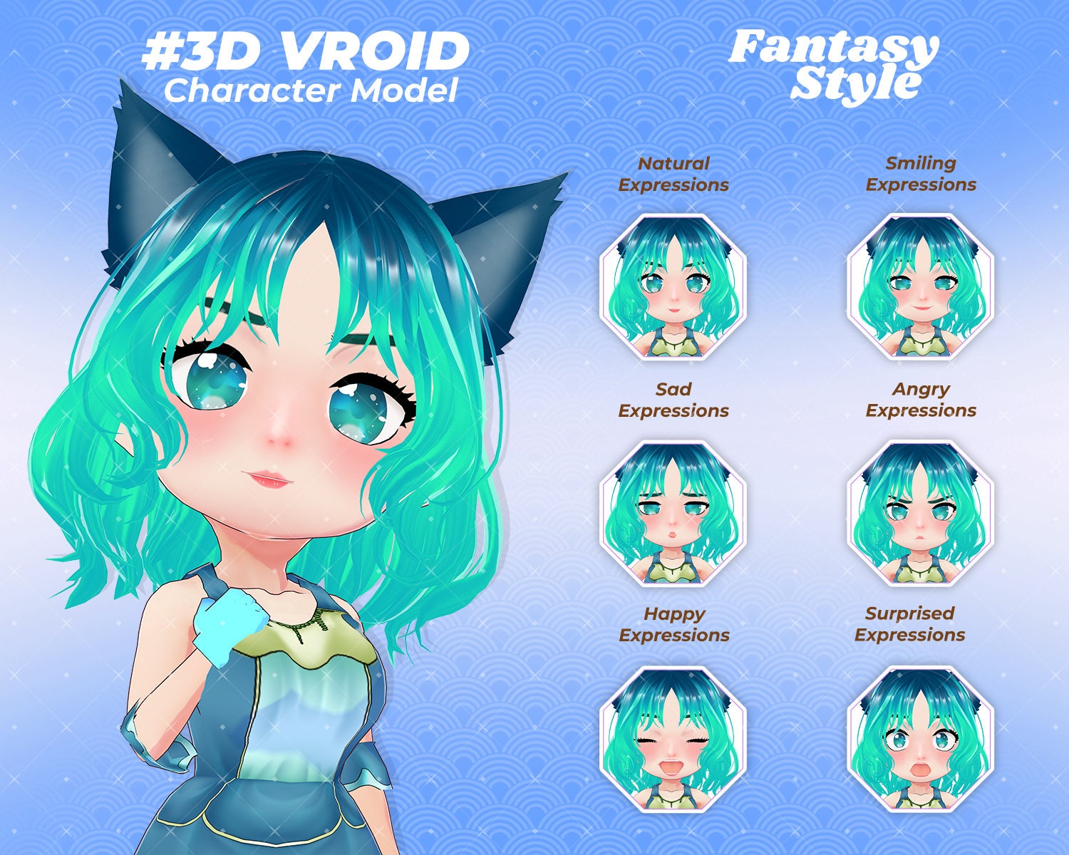 Adorable Chibi Girl 3D Vroid Model Midori Noneko for Whimsical Streams ...