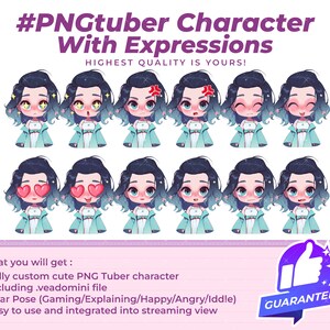 Girl Pngtuber Avatar | 12 Expressions, Streaming Assets - Etsy