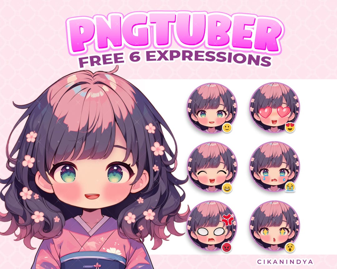 PNG Tuber | Chibi Girl Vtuber PNG Avatar With Flower in Hair | Get 6 ...