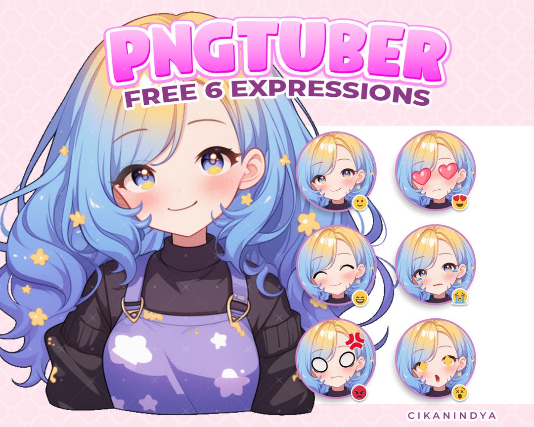 Blue & Yellow Hair Pngtuber Avatar | 6 Poses, Vtuber Assets - Etsy