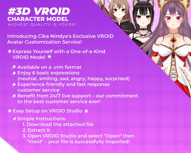 3D Vroid Character, 3d Model Commission, Vtuber Model, Vroid Virtual ...