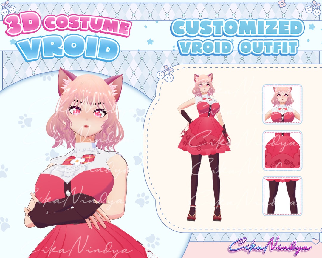 3D Vroid Costume Cute Red Dress for Stunning Character Creations ...