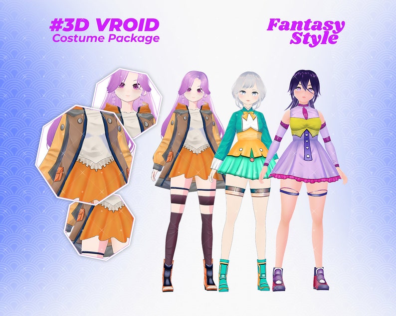 Enchanted Trio Fantasy Girl's 3D Vroid Wardrobe Vroid Clothing Pack, Costume, Vroid Clothes ...