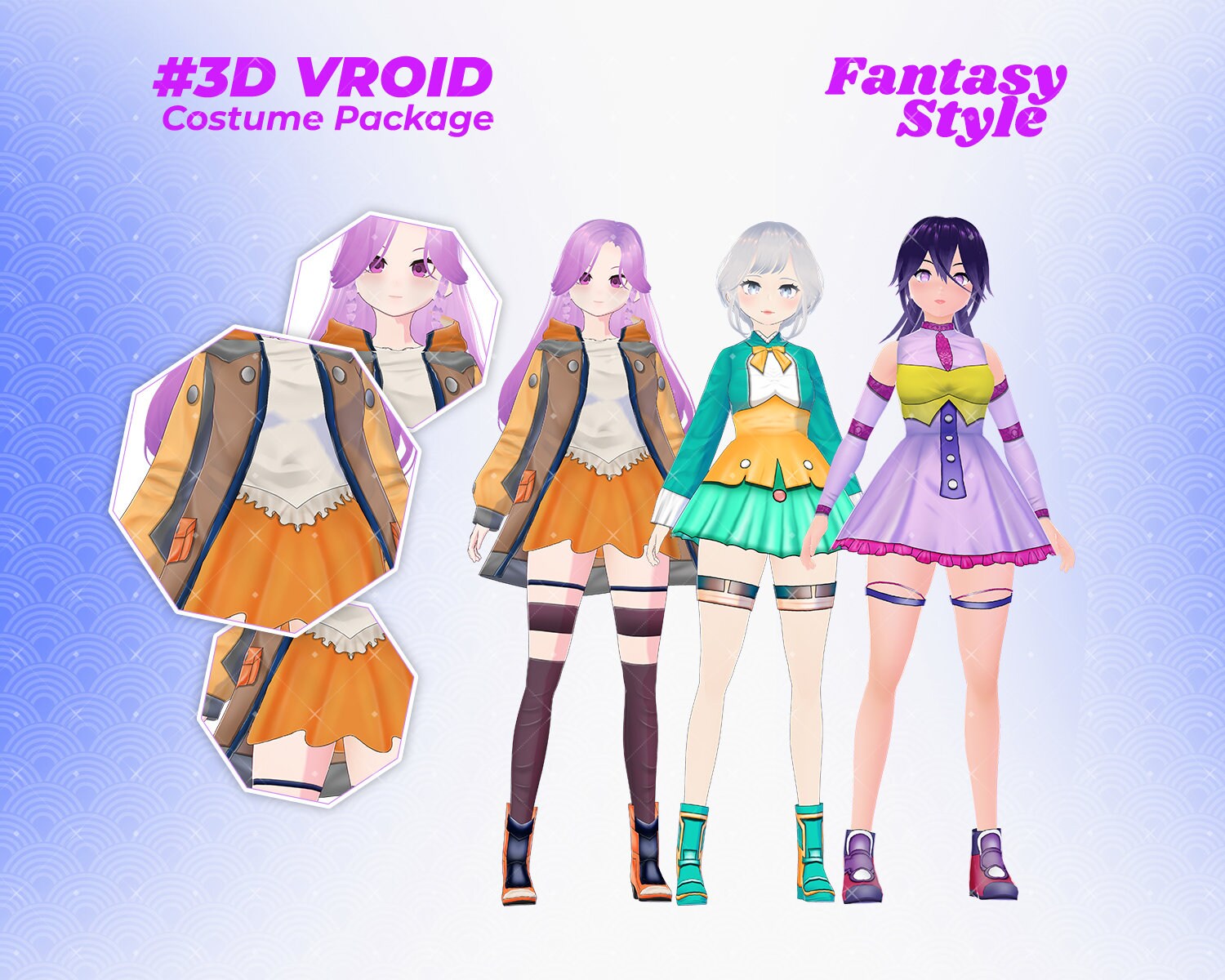 Enchanted Trio Fantasy Girl's 3D Vroid Wardrobe Vroid Clothing Pack ...