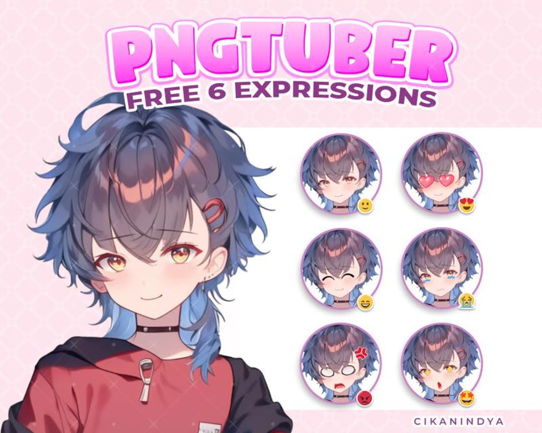 Premade Pngtuber Model – Cool Girl With Red and Blue Highlights - Etsy
