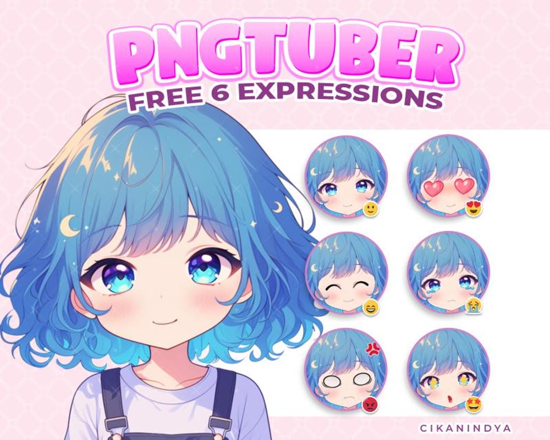 Premade Pngtuber Model: Celestial Blue-haired Chibi Vtuber - Etsy