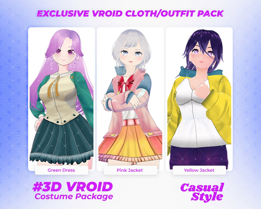 Chic Streamer Casual Outfit's Set - Vroid Clothing Pack, 3 in 1 Outfits ...